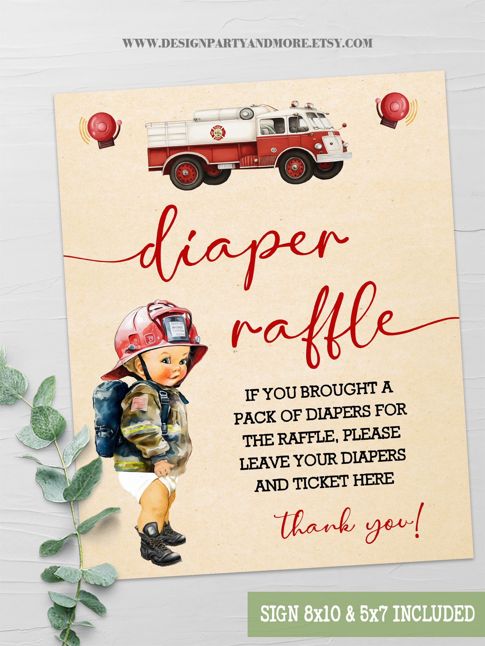 Little Firefighter Diaper Raffle Ticket & Sign, Bring Diapers Fireman ...