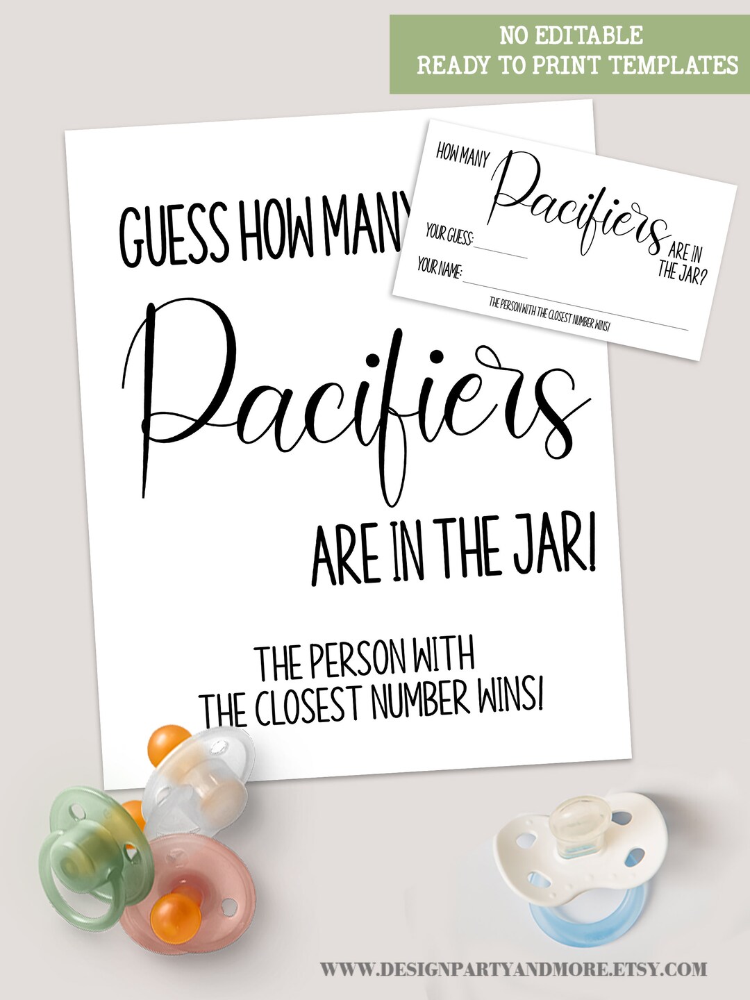 Guess How Many Pacifiers Game, Minimalist Baby Shower Game, Modern Baby ...