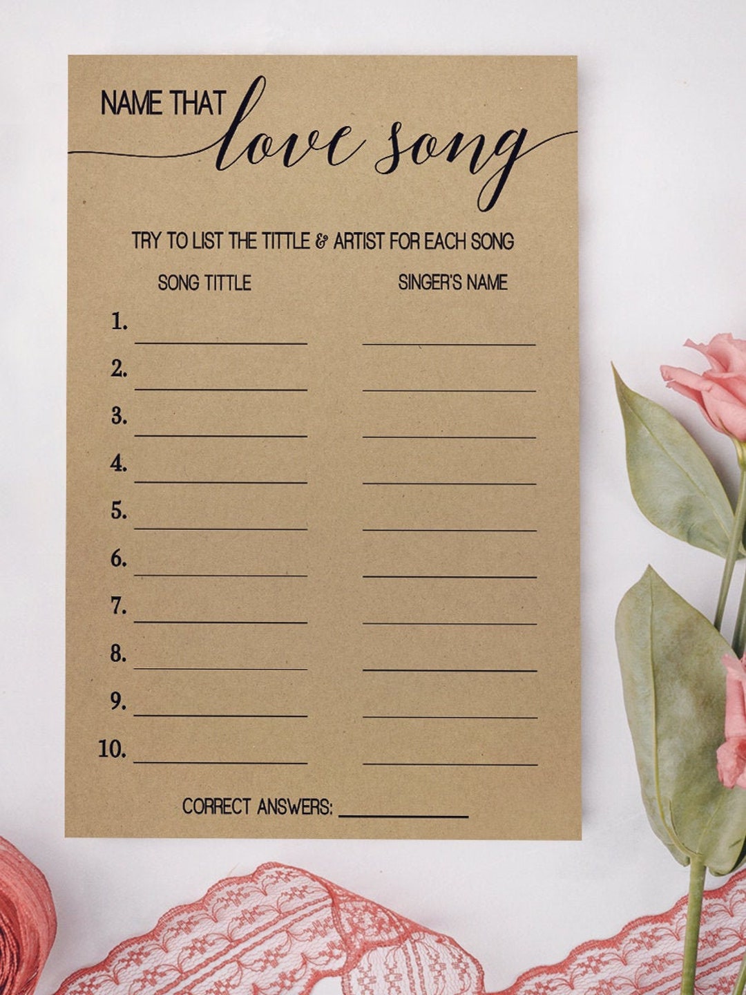 Name That Love Song Rustic Bridal Shower Kraft Game Country - Etsy