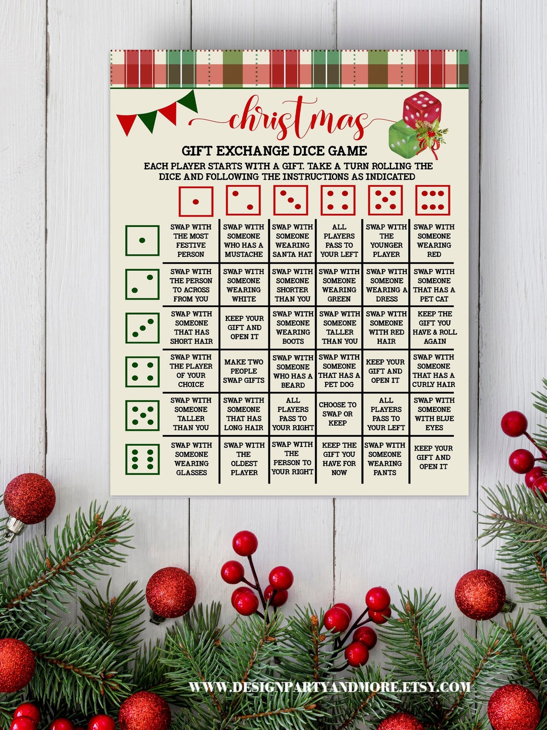 Christmas Gift Exchange Dice Game, Roll the Dice Game, Vintage Santa ...