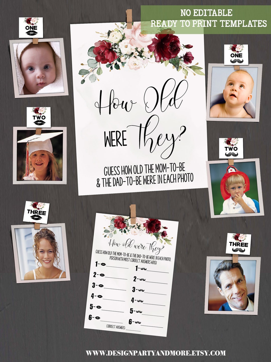 How Old Were They Marsala Baby Shower Game, How Old Were Mom & Dad Game ...