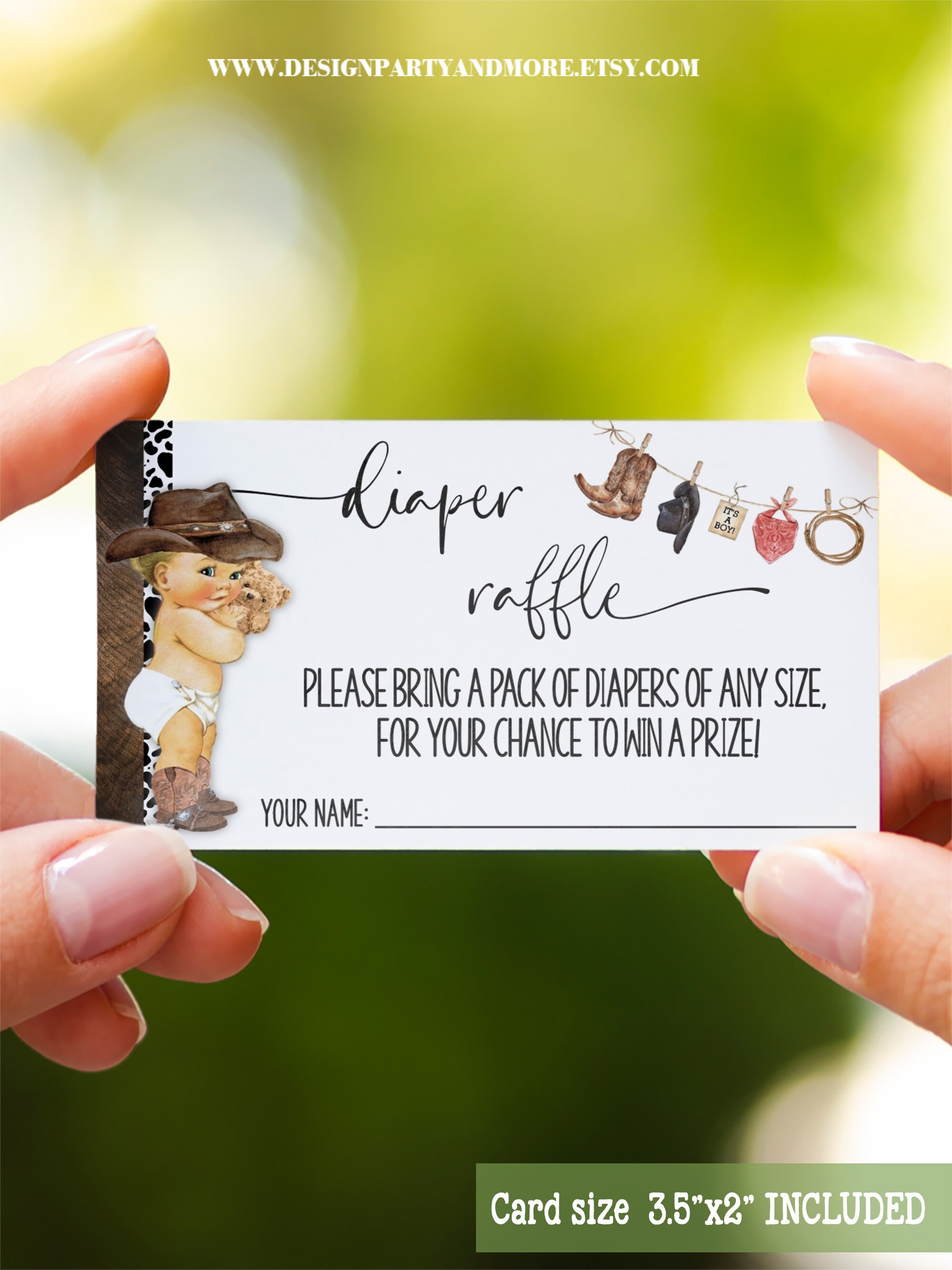 Cowboy Diaper Raffle Ticket & Sign, Bring Diapers for Prize Western ...