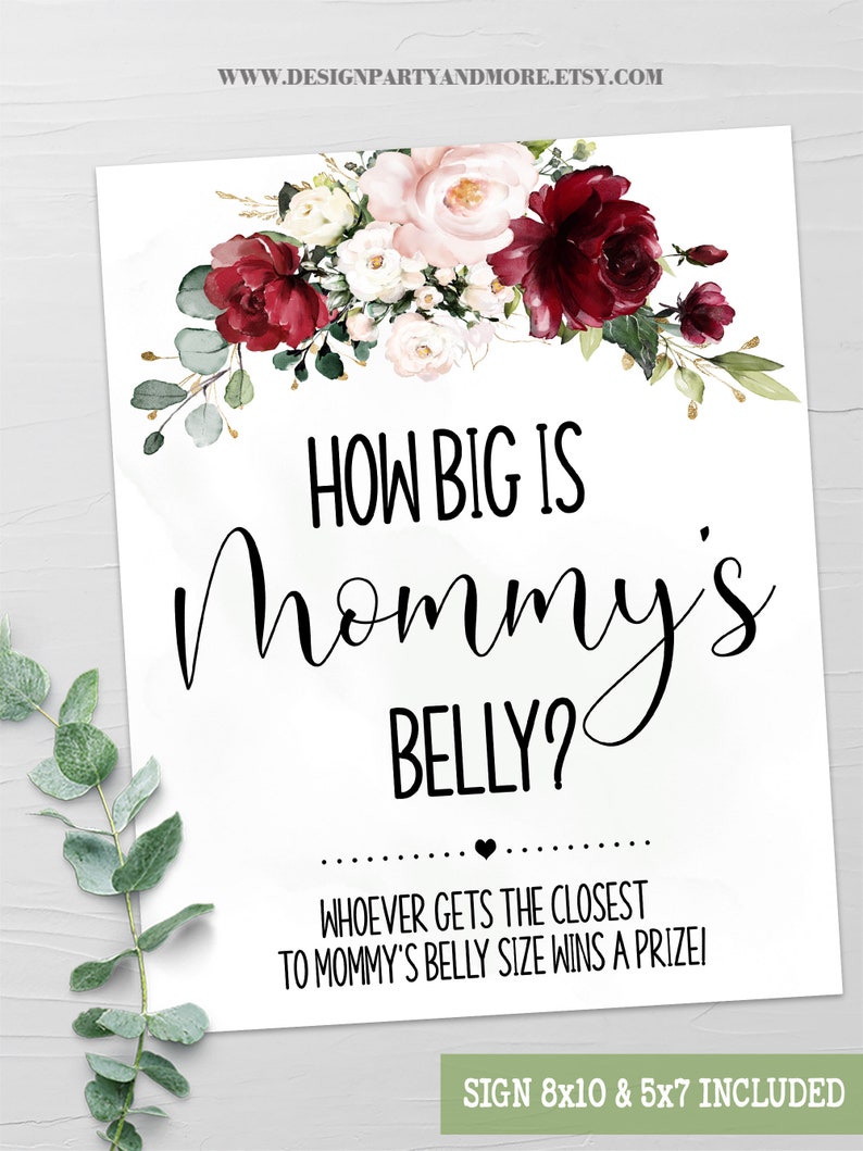 How Big is Mommy's Belly Shower Game, Marsala Baby Shower Game, Guess ...