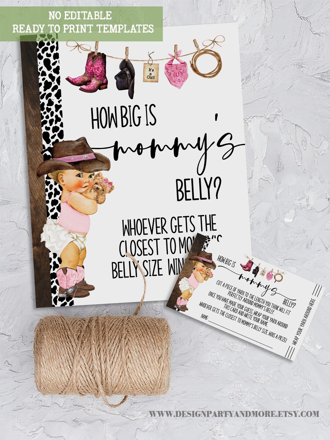 Cowgirl How Big is Mommy's Belly Baby Shower Game, Country Western Chic ...