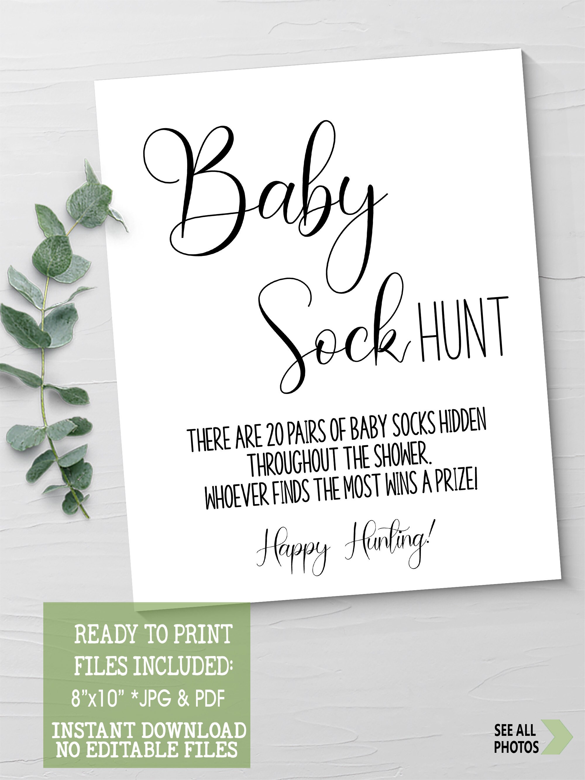 Baby Sock Hunt Game Minimalist Baby Shower Game, Find the Baby Socks ...