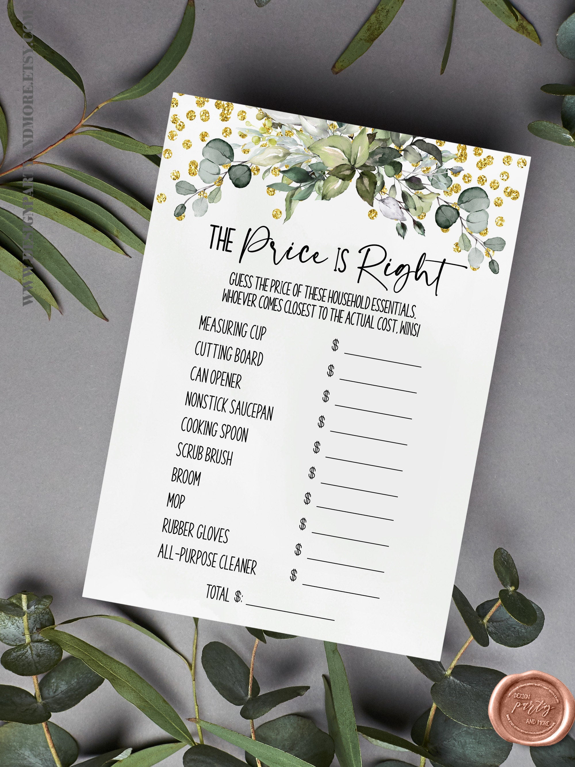 Guess the Right Price Bridal Shower Game the Price is Right Greenery ...