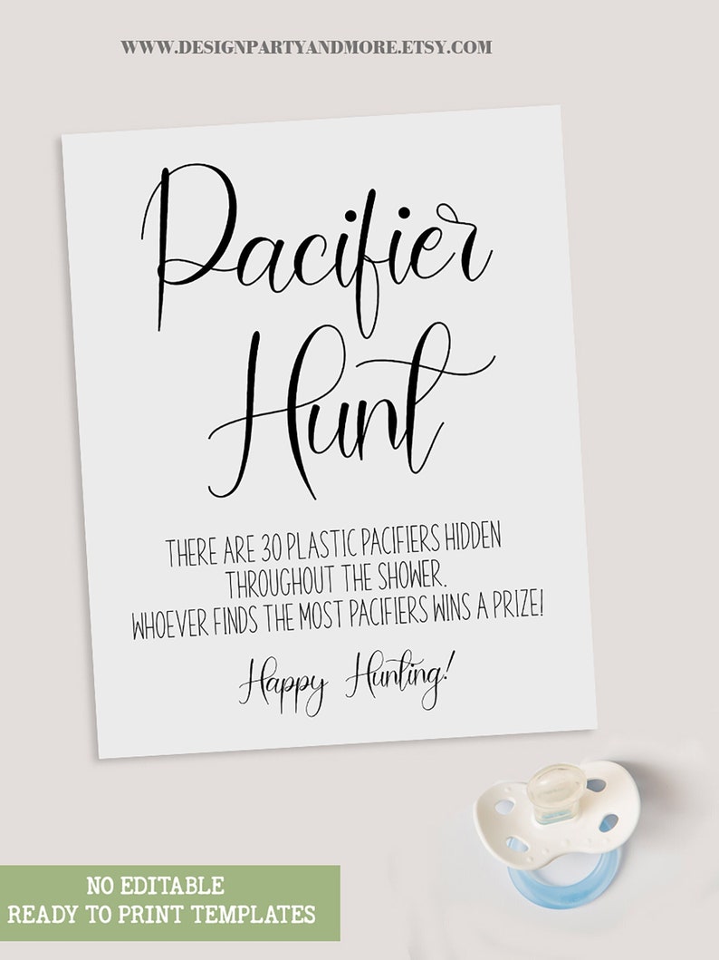 Pacifier Hunt Game, Minimalist Baby Shower Game, Find the Pacifiers ...