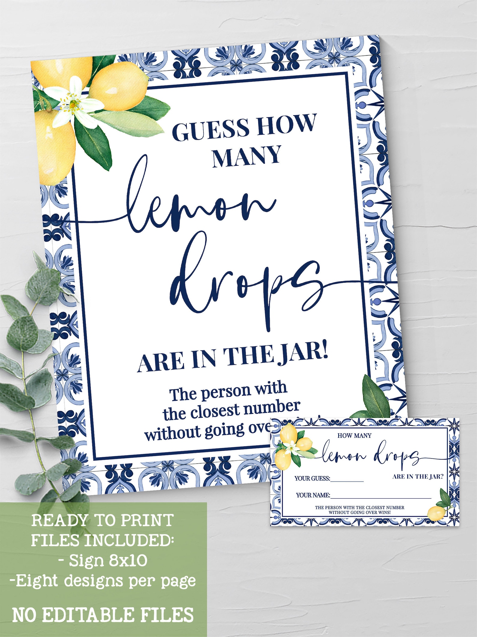 Guess How Many Lemon Drops Blue Mediterranean Lemon Bridal Shower Game ...