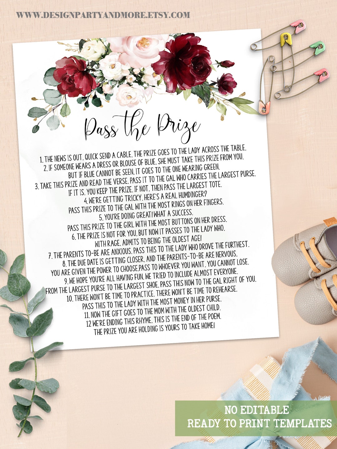 Marsala Pass the Prize Game Baby Shower Game, Pass the Gift Baby Shower ...