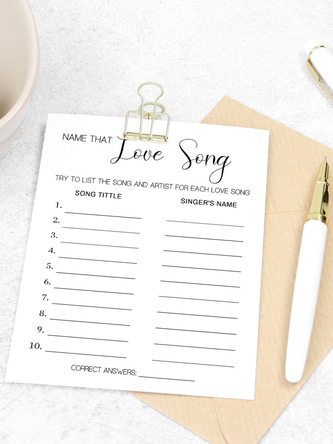Name That Love Song Minimalist Bridal Shower Game, Simple Elegant ...