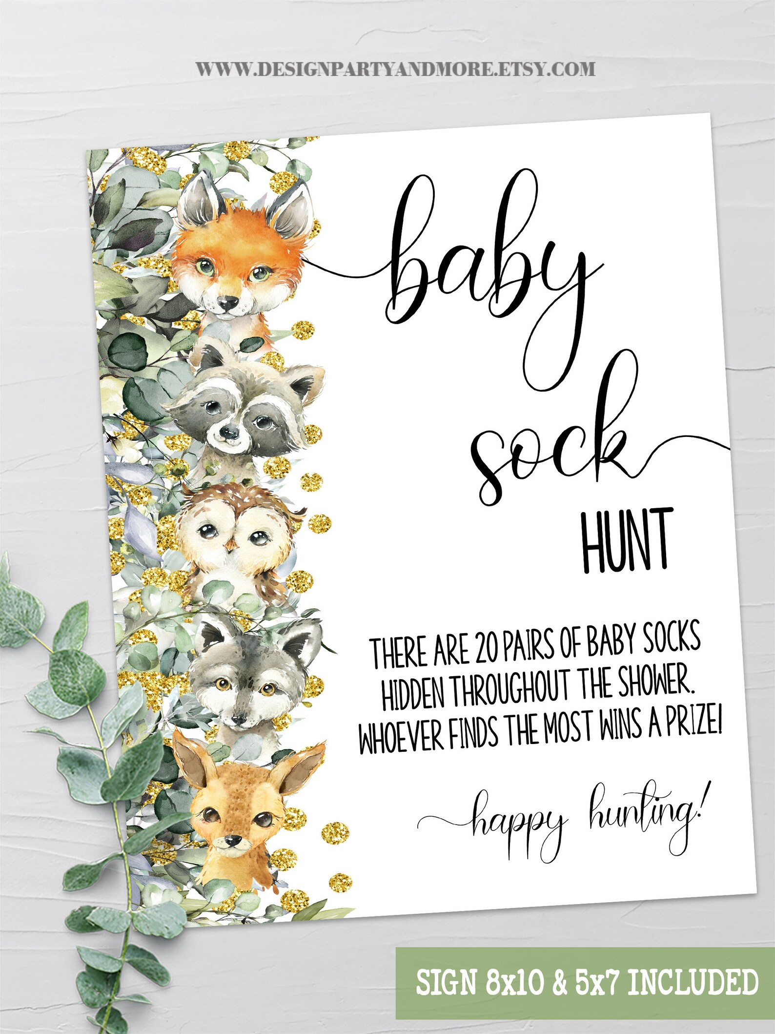 Woodland Forest Animals Baby Sock Hunt Game: Baby Shower Activity ...