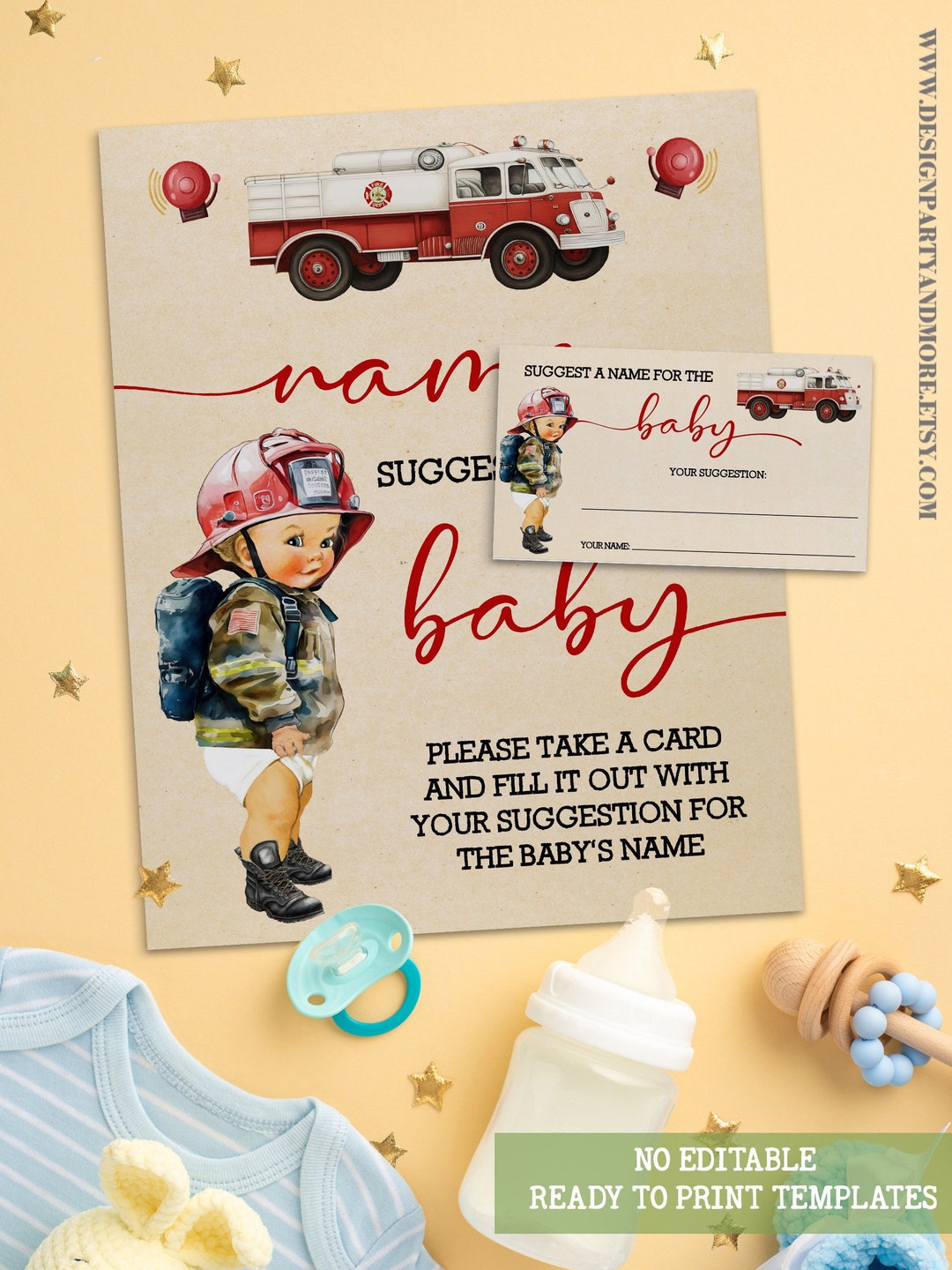 Fireman Baby Shower Game: Suggest Baby's Name Cards (ready to Print ...