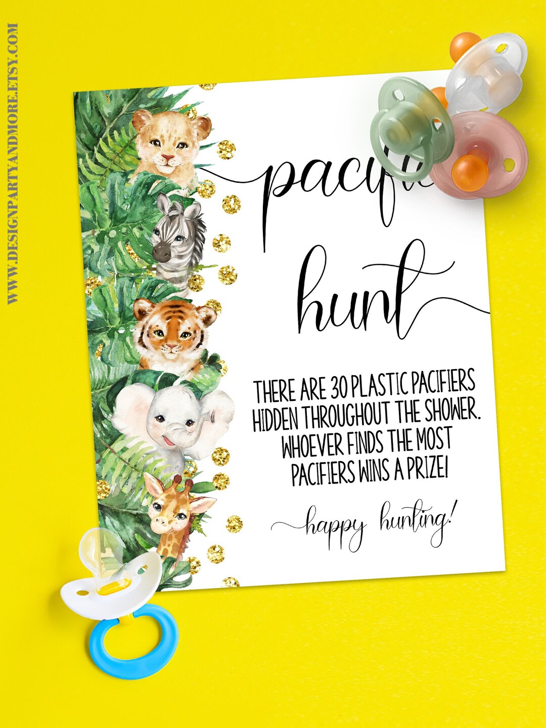 Safari Pacifier Hunt Baby Shower Game, Find the Pacifiers Game, Wild ...