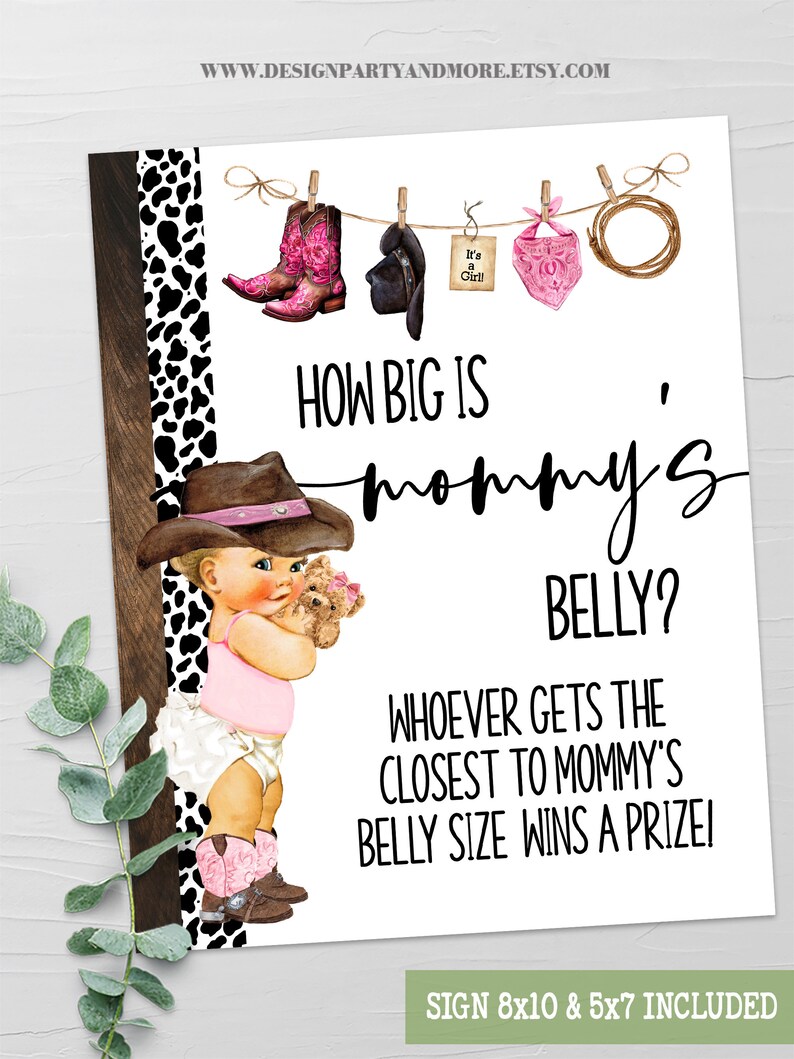 Cowgirl How Big is Mommy's Belly Baby Shower Game, Country Western Chic ...