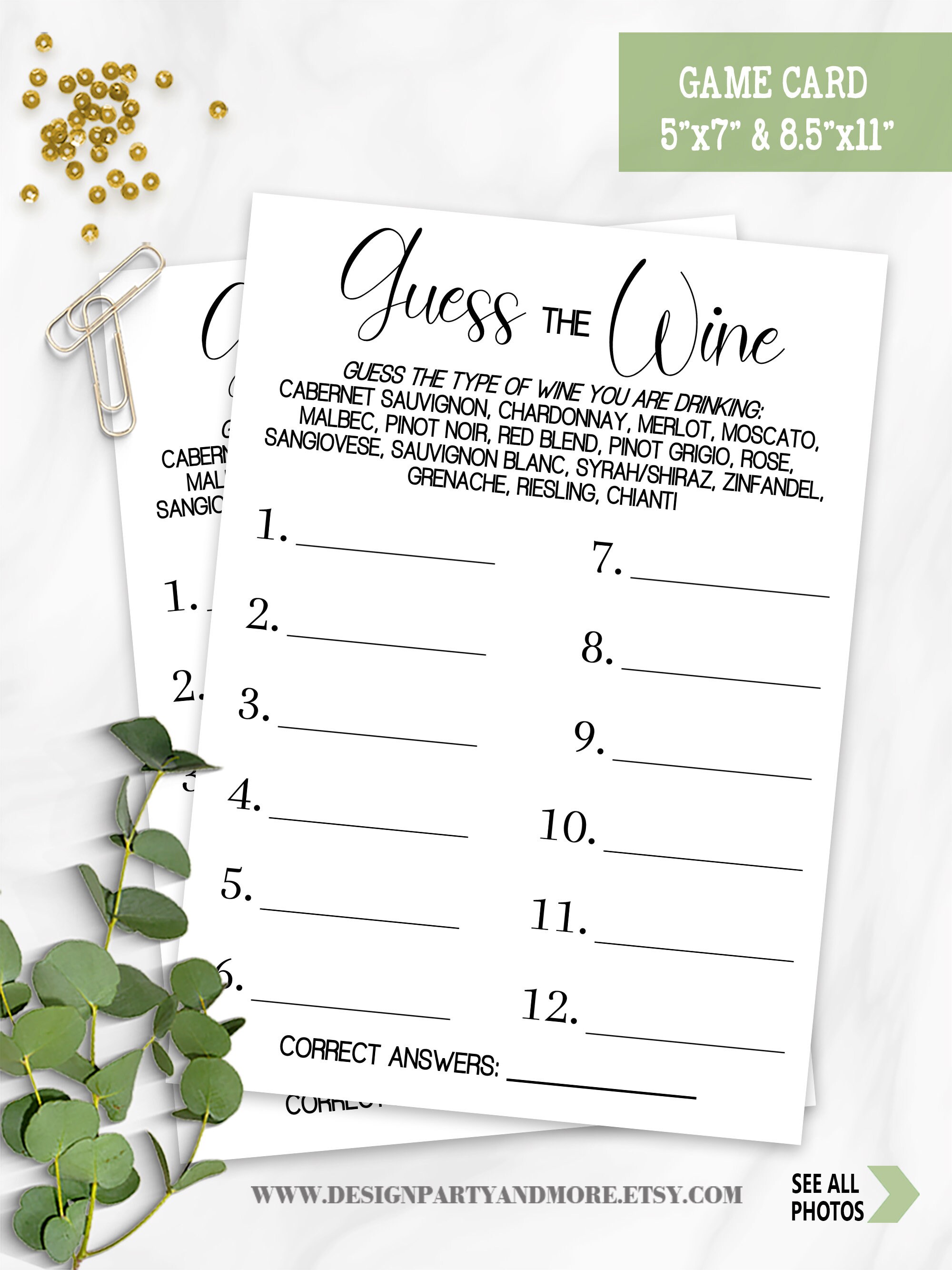 Guess the Wine Minimalist Bridal Shower Game Couples Shower Game Simple ...