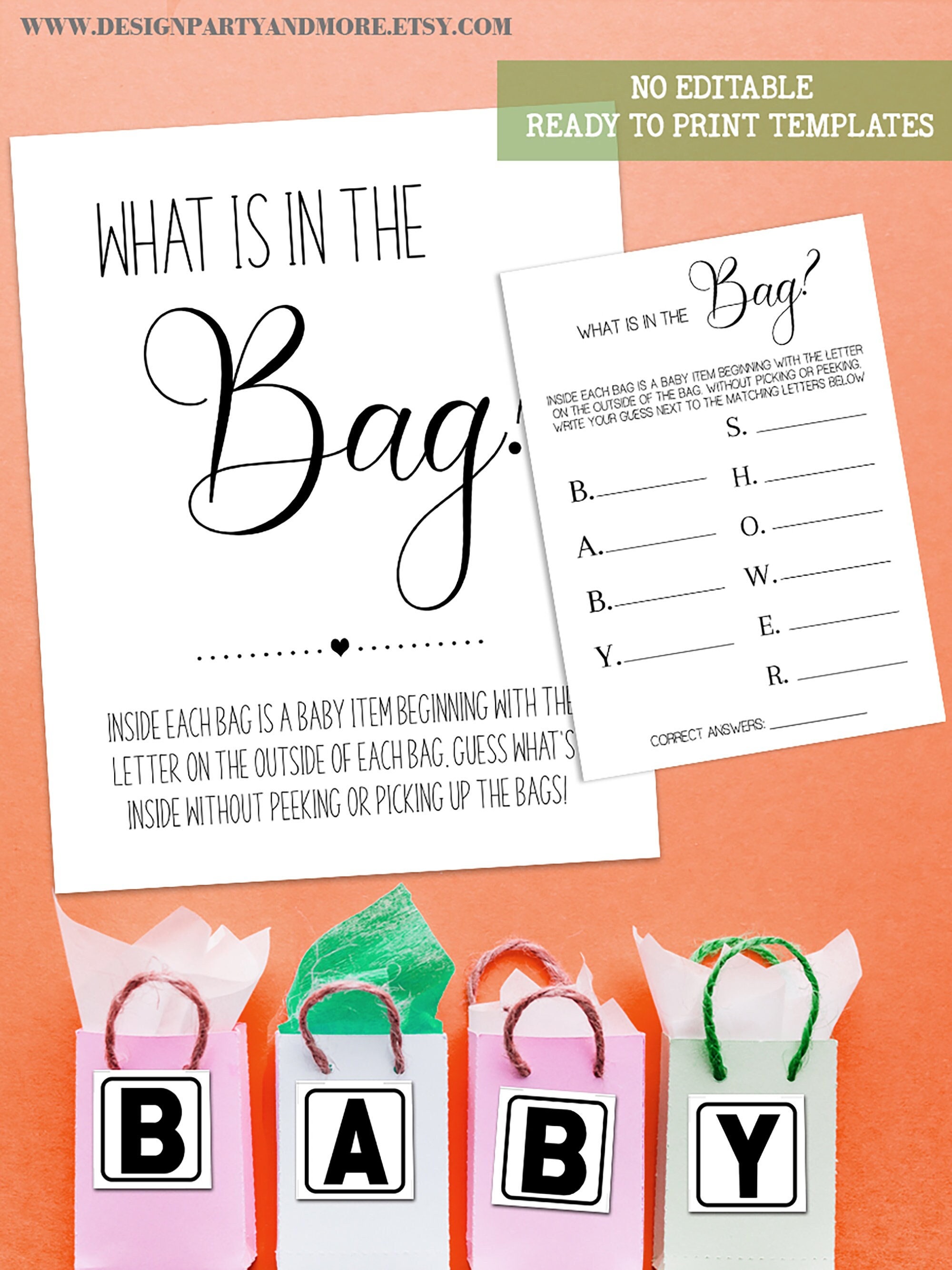 What is in the Bag Baby Shower Game, Minimalist Baby Shower Game, What ...