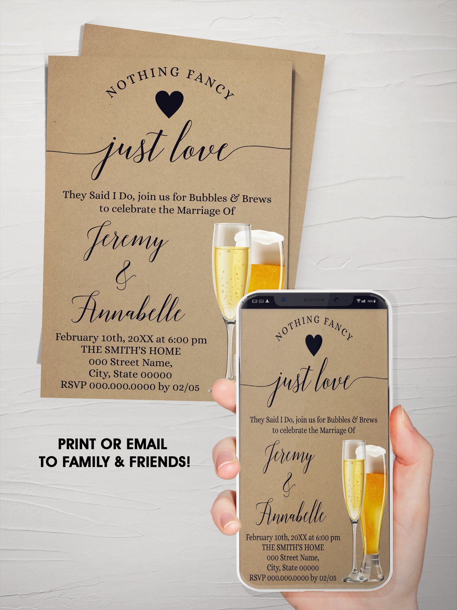 Nothing Fancy Just Love, Bubbles and Brews Rustic Invitation, Country ...