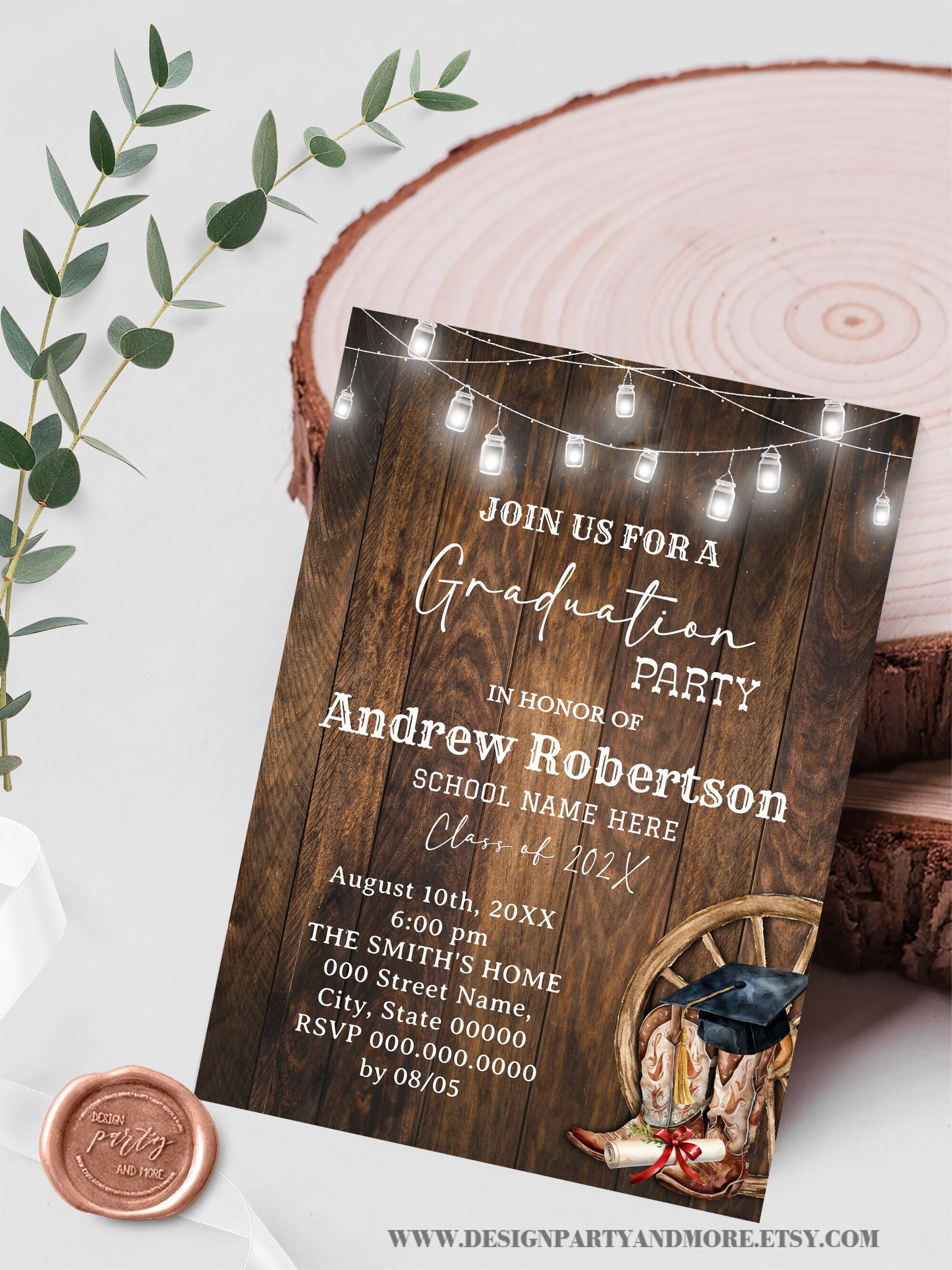 Western Graduation Party Invitation Country Rustic Wood Digital Invite ...