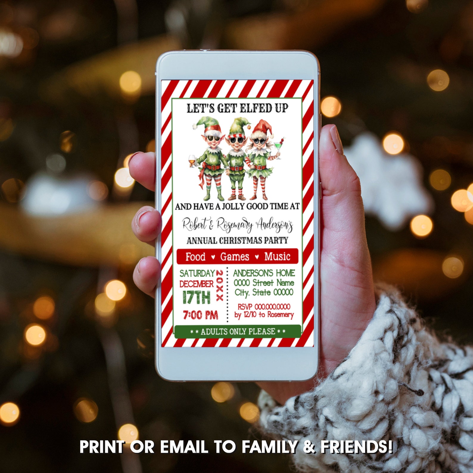 Let's Get Elfed up Christmas Party Invitation, Adults Friendsmas ...