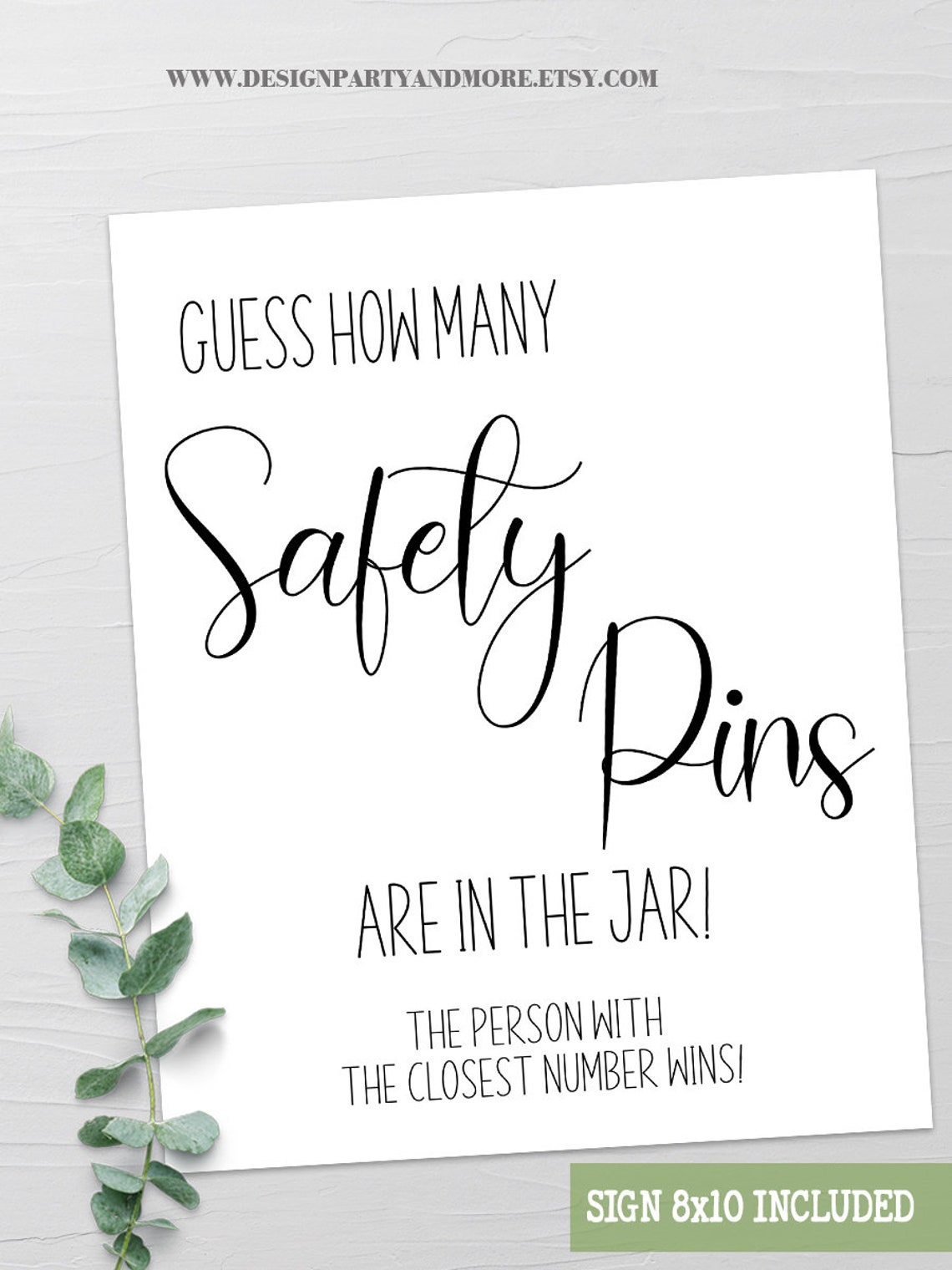 Guess How Many Safety Pins Game, Simple Baby Shower Game, Minimalist ...