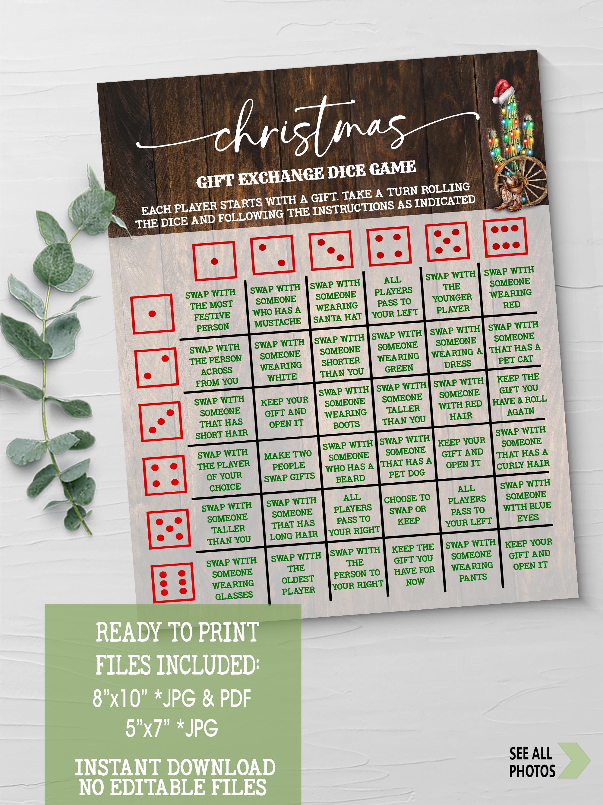 Western Christmas Gift Exchange Dice Game Christmas Country Roll the ...