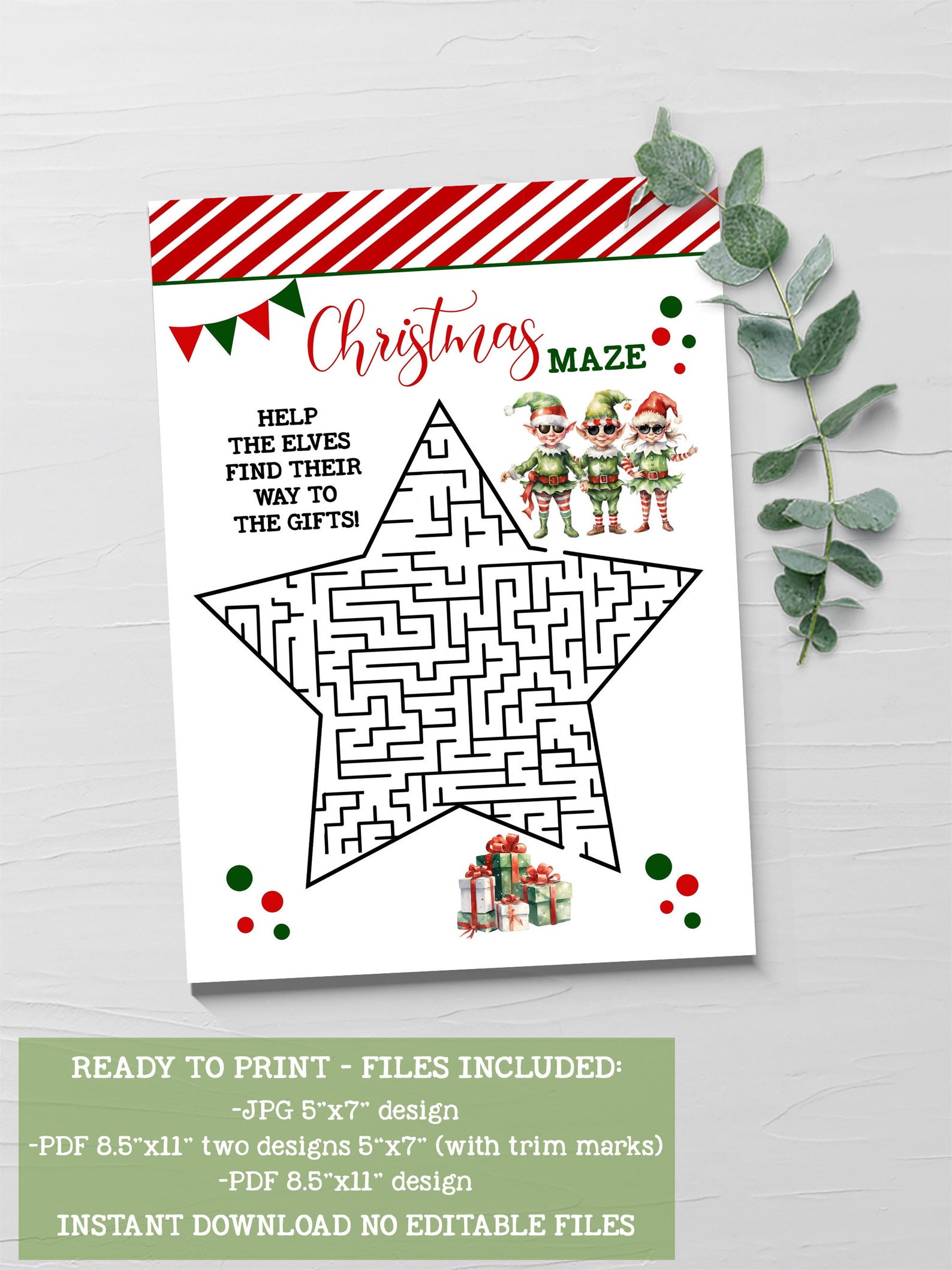 Christmas Maze Game, Holiday Maze, Elves Christmas Party Game, Red ...