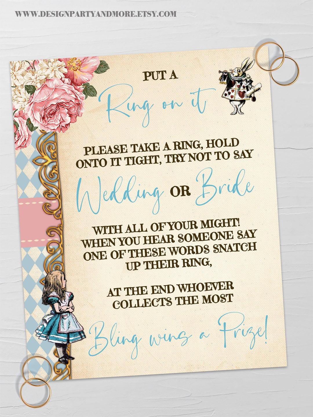 Alice in Wonderland Bridal Shower Game: Put a Ring on It (printable ...