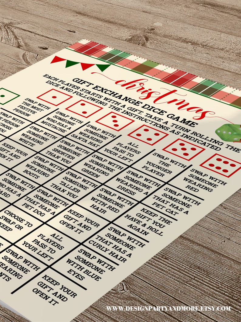 Christmas Gift Exchange Dice Game, Roll the Dice Game, Vintage Santa ...