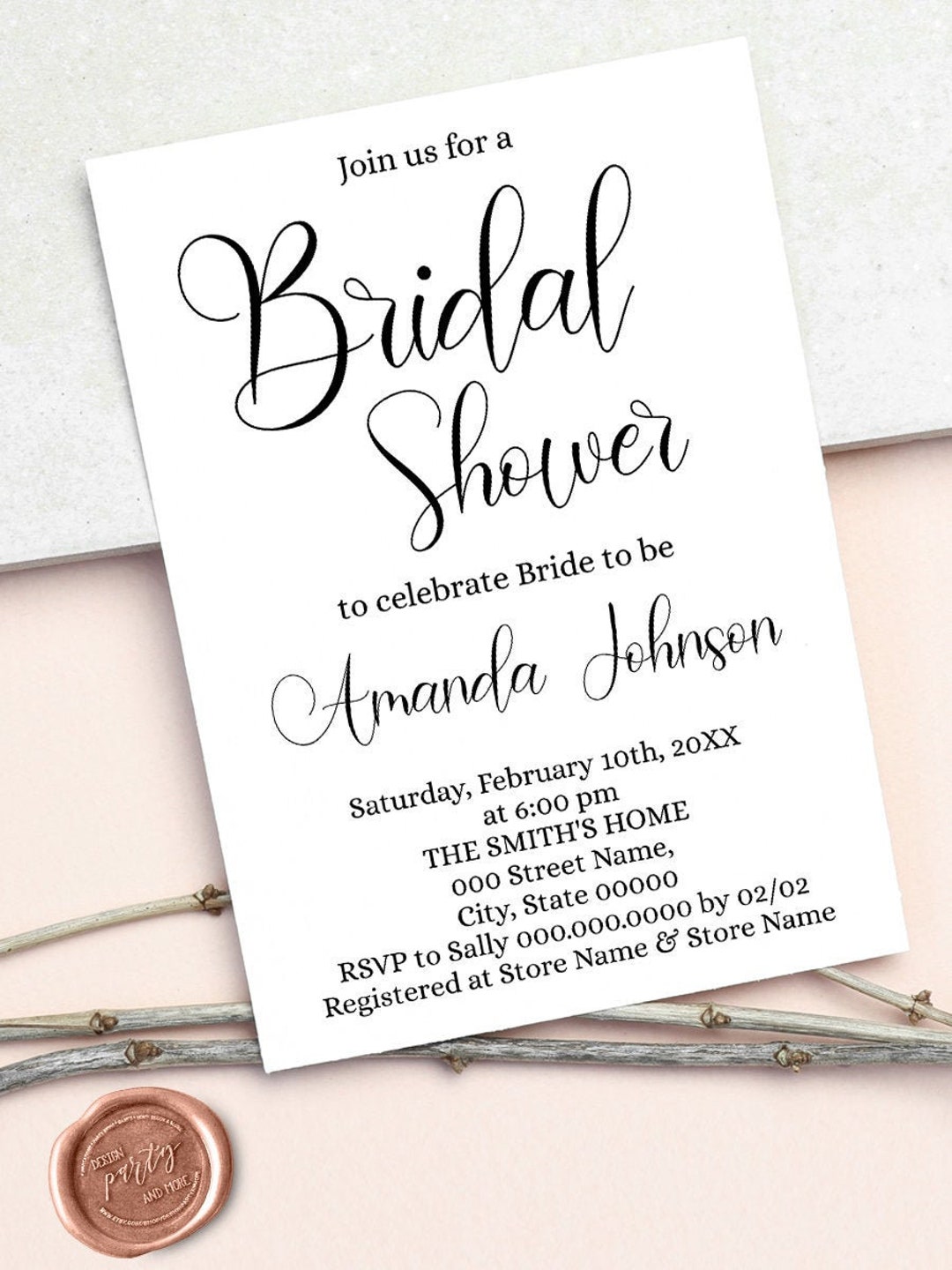 Minimalist Bridal Shower Invitation Simple Wedding Shower Calligraphy ...