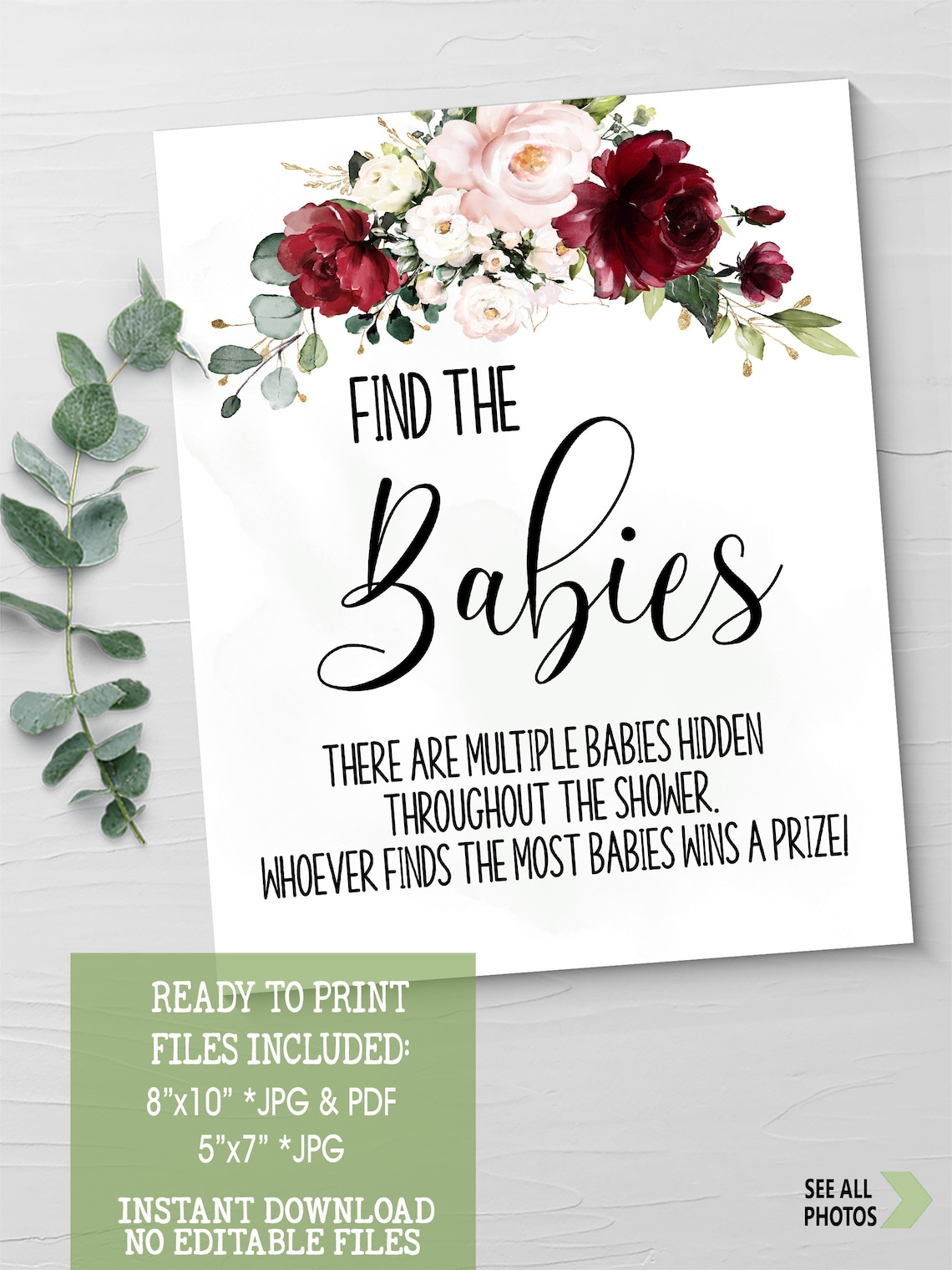Find the Babies Marsala Baby Shower Game, Find Baby Game, Country ...