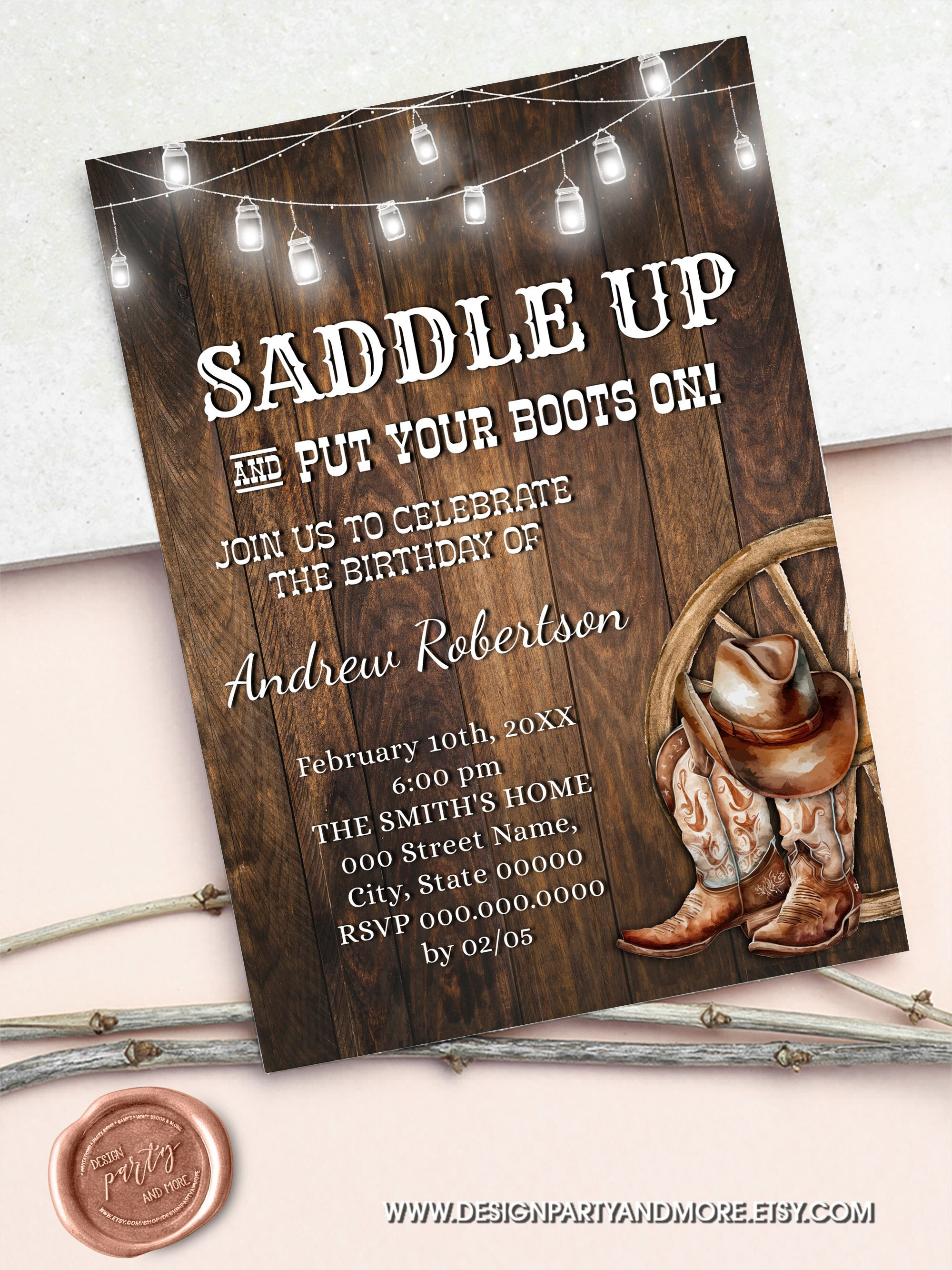 Western Birthday Party Invitation Country Rustic Wood Digital - Etsy ...