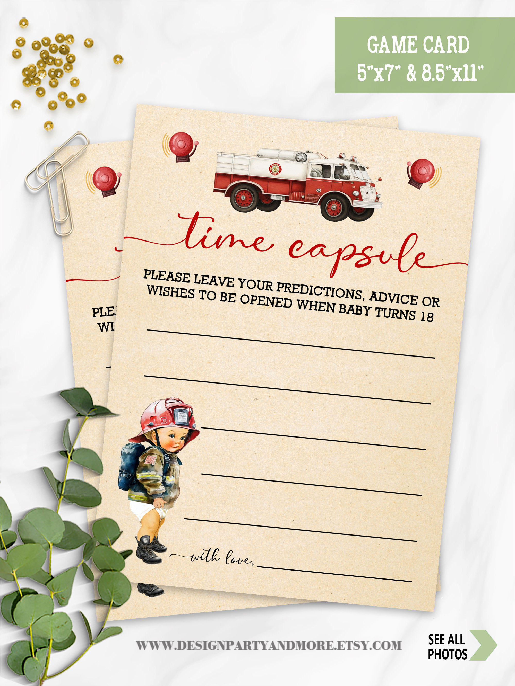 Little Firefighter Time Capsule for the Baby Shower Game, Fireman Fire ...