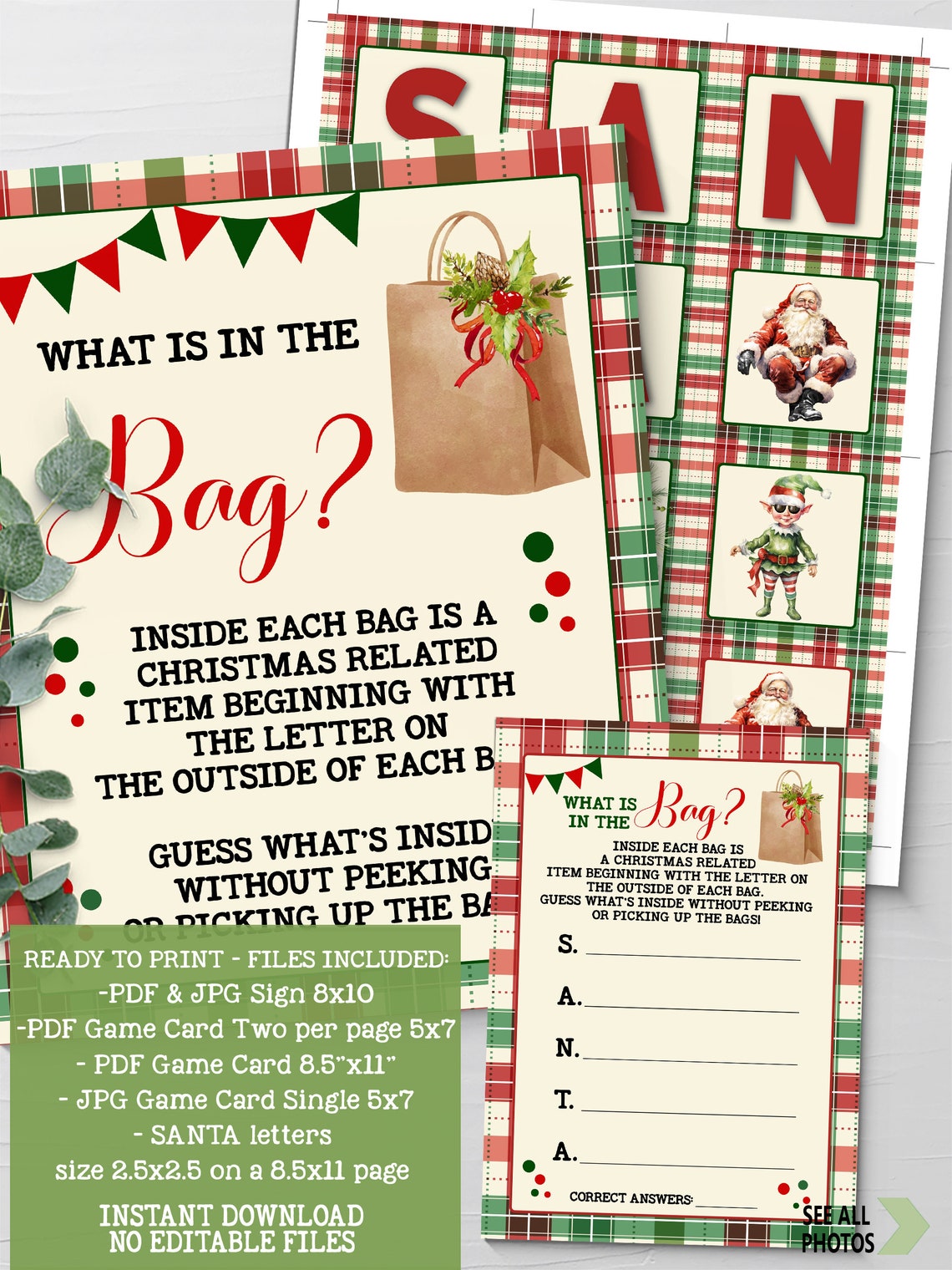 Christmas Guess What is in the Bag Game, Vintage Santa Christmas ...