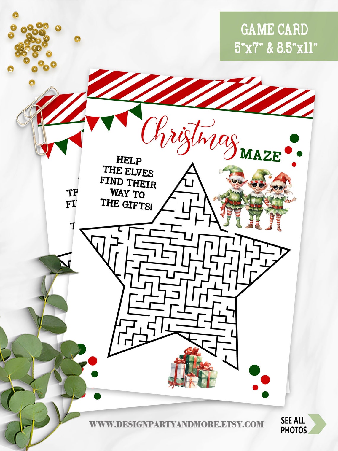 Christmas Maze Game, Holiday Maze, Elves Christmas Party Game, Red ...