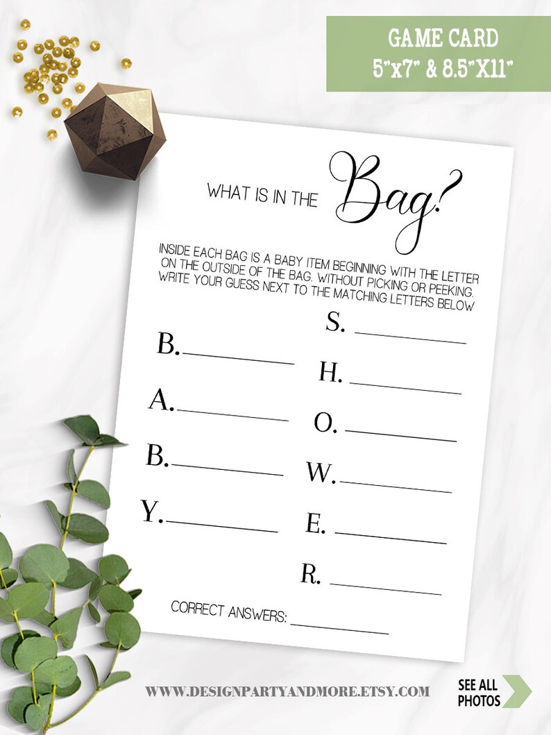 Minimalist What's in the Bag Baby Shower Game (printable) 29BG-1200 - Etsy