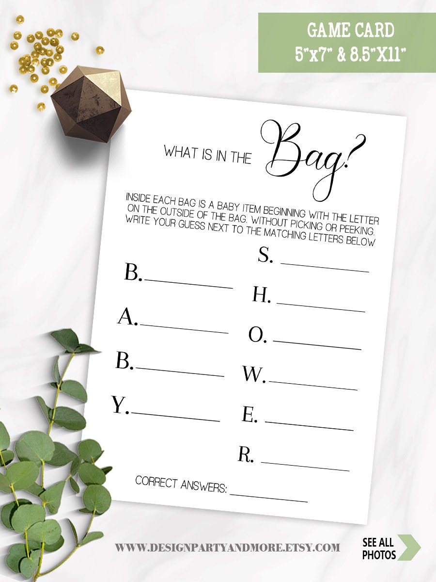 Minimalist What's in the Bag Baby Shower Game (printable) 29BG-1200 - Etsy