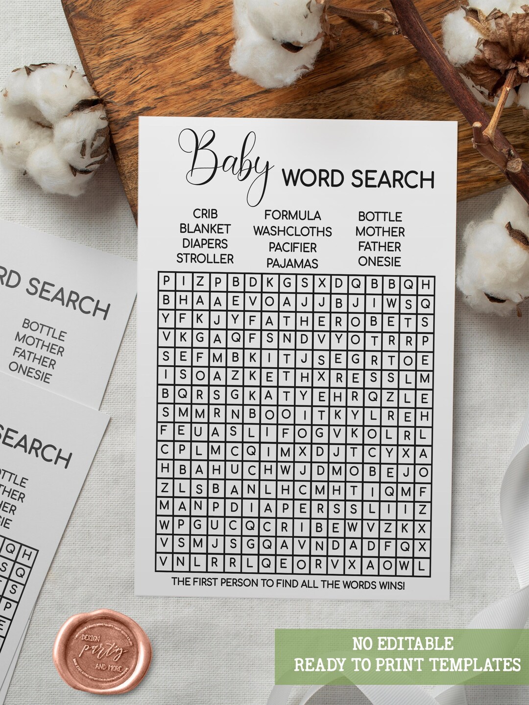 Minimalist Word Search Baby Shower Game, Simple Baby Shower, Find Baby ...