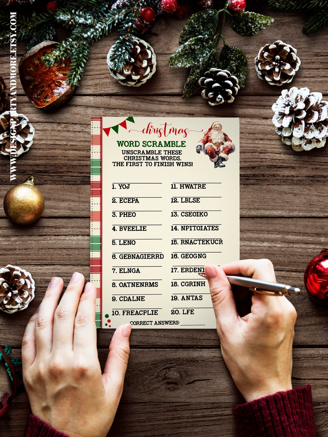 Christmas Word Scramble Game, Vintage Santa Christmas, Family Party ...