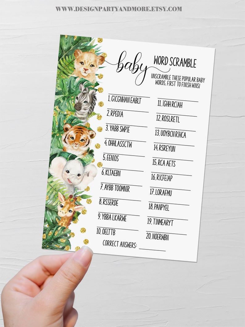 Safari Jungle Animals Baby Word Scramble Game (printable) 11BG-400 - Etsy