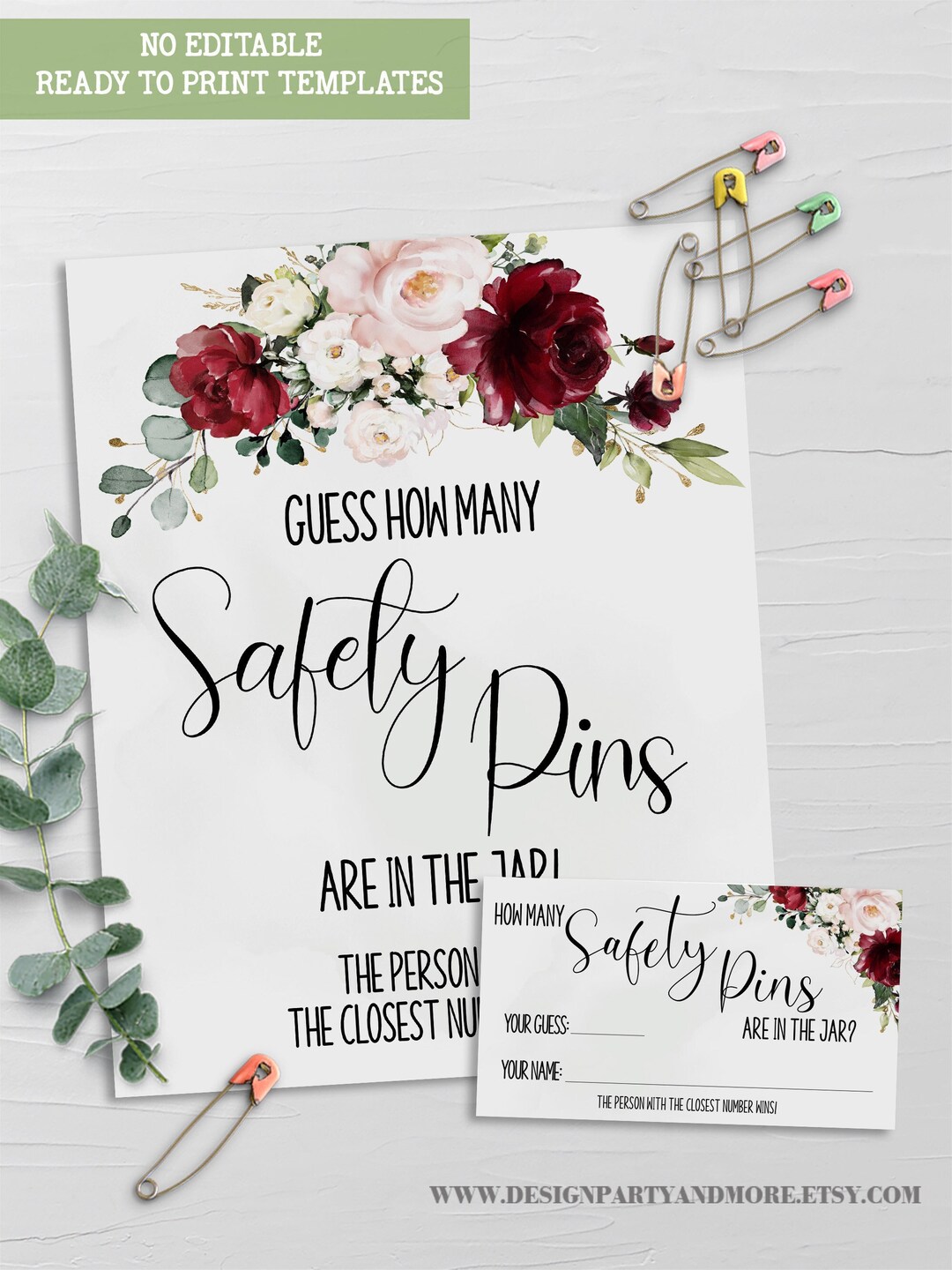 Guess How Many Safety Pins Game, Marsala Baby Shower Game, Country ...