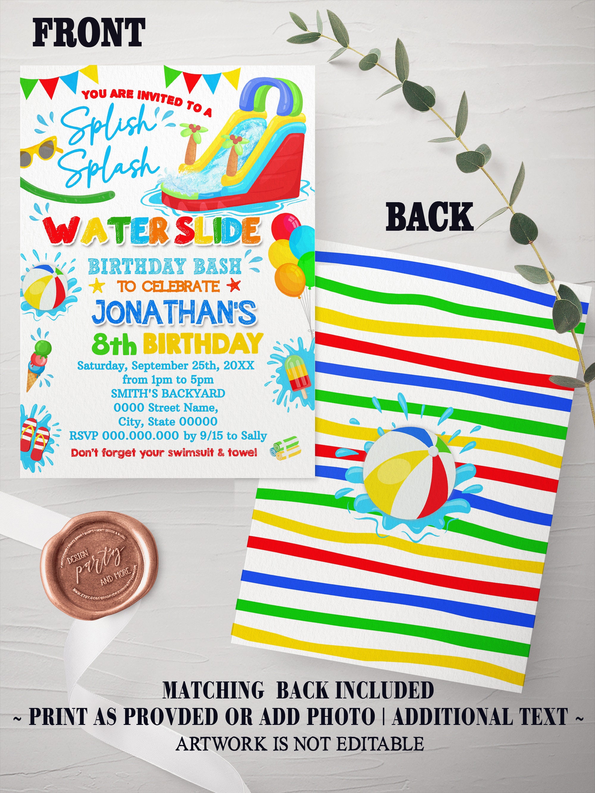 Splish Splash Waterslide Birthday Bash Invitation Make a Splash ...