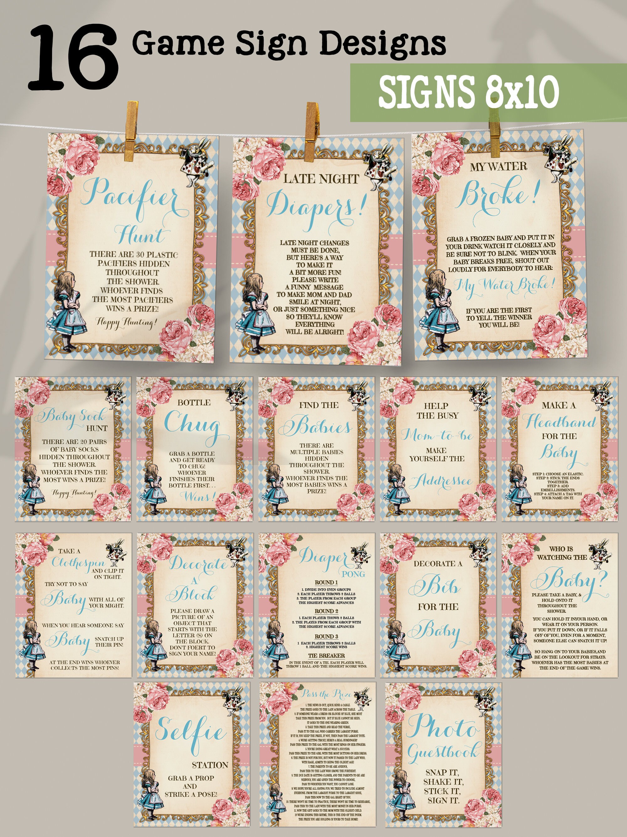 66 Editable Wonderland Baby Shower Games, Alice in Wonderland, Baby ...