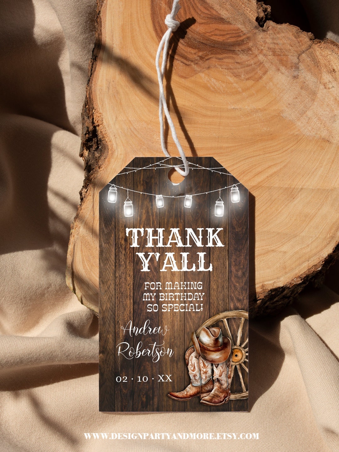 Western Thank You Party Favor Tag, Country Cowboy Boots Birthday Tag ...