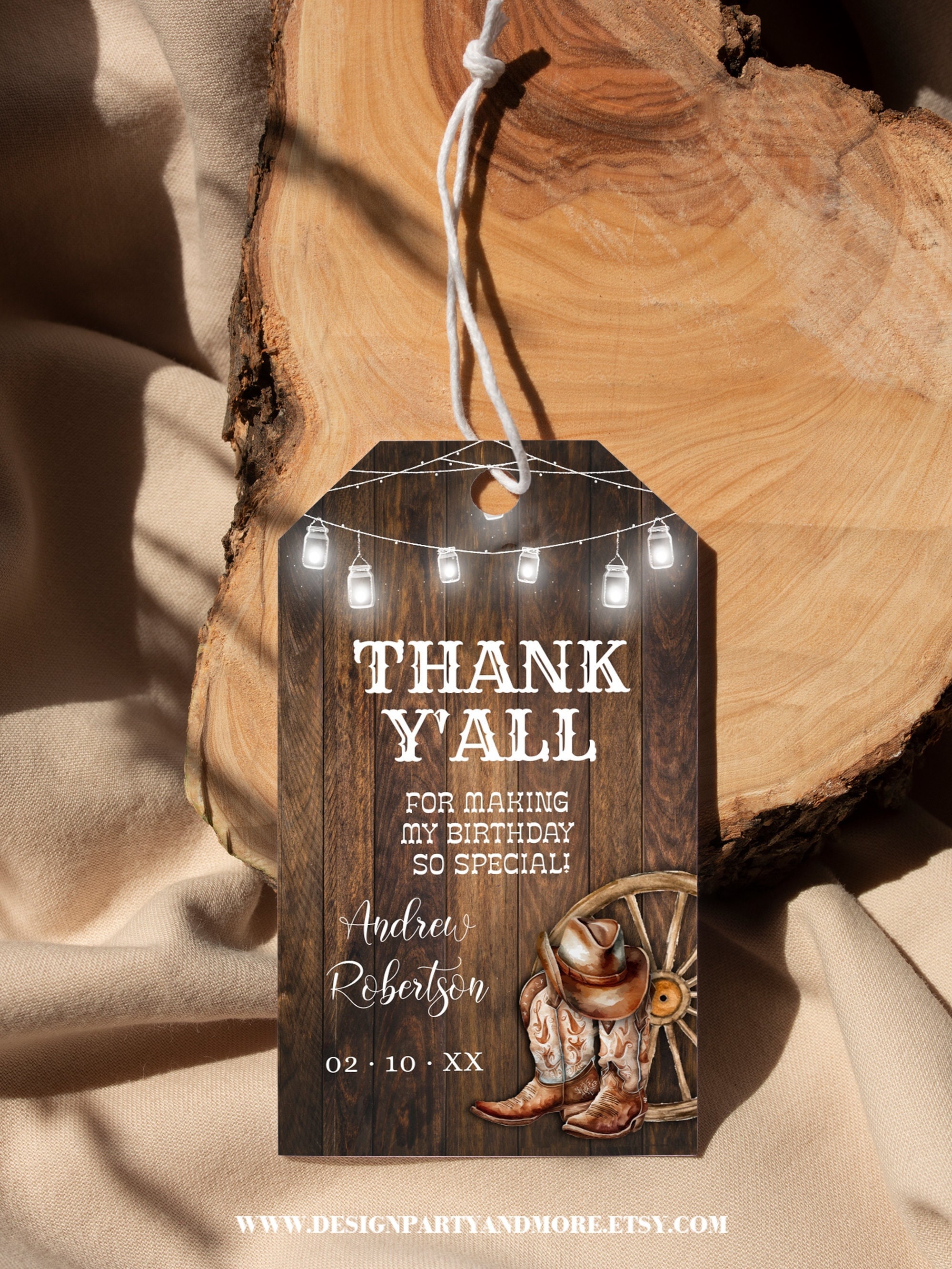 Western Thank You Party Favor Tag, Country Cowboy Boots Birthday Tag ...