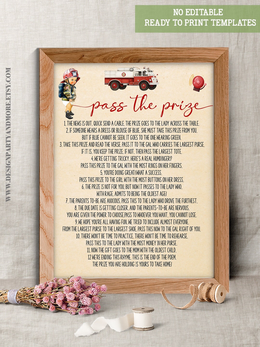 Little Firefighter Pass the Prize Baby Shower Game, Pass the Gift Poem ...