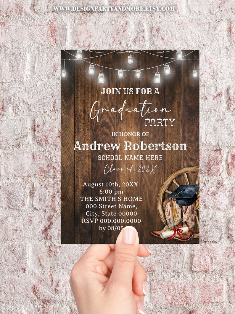 Western Graduation Party Invitation Country Rustic Wood Digital Invite ...