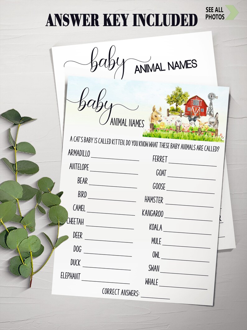 Farm Animals Baby Animals Name Game, Guess Baby Animal Names Game, Red ...