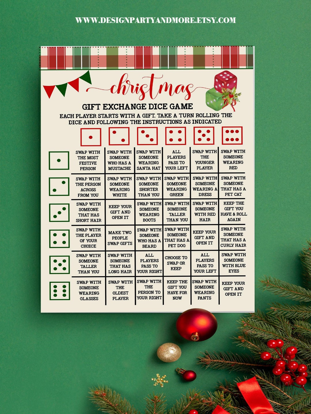 Christmas Gift Exchange Dice Game, Roll the Dice Game, Vintage Santa ...