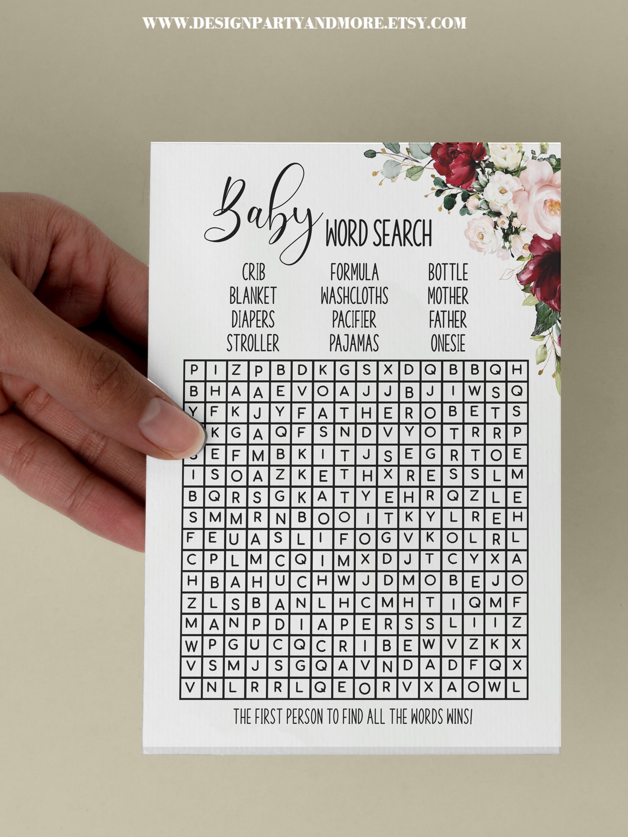 Marsala Word Search Baby Shower Game, Country Western Baby Shower, Find ...