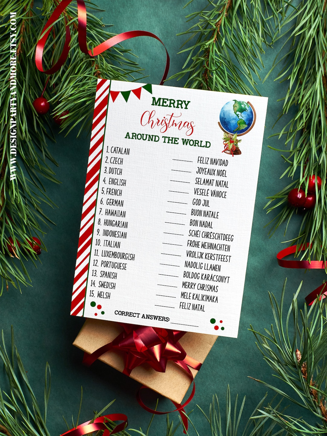 Christmas Around the World Game, Elves Christmas Party Game, Red White ...